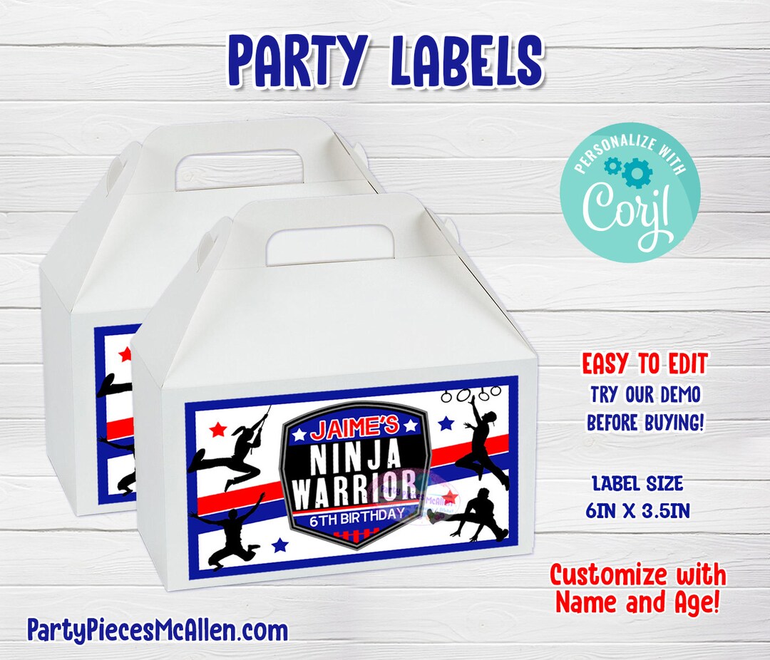 Ninja Warrior Editable Labels, Ninja Warrior Party Favors, Ninja ...