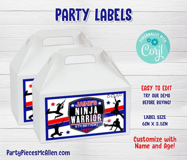 Ninja Warrior Editable Labels, Ninja Warrior Party Favors, Ninja ...