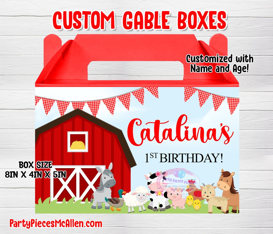 Red Farm Animals Gable Boxes, Farm Girl Birthday Party Boxes ...