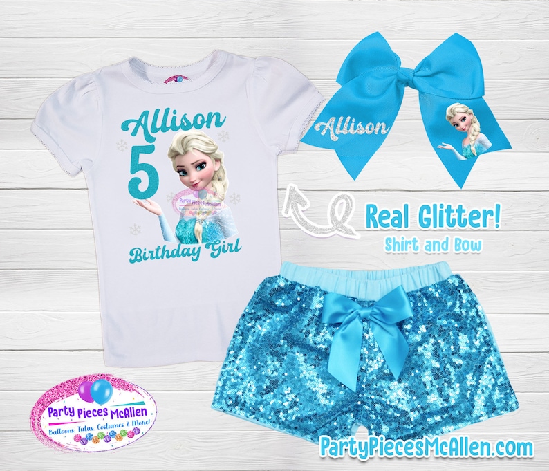 Ice Queen Elsa Glittery Vinyl Sequin Short Birthday Outfit, Elsa ...