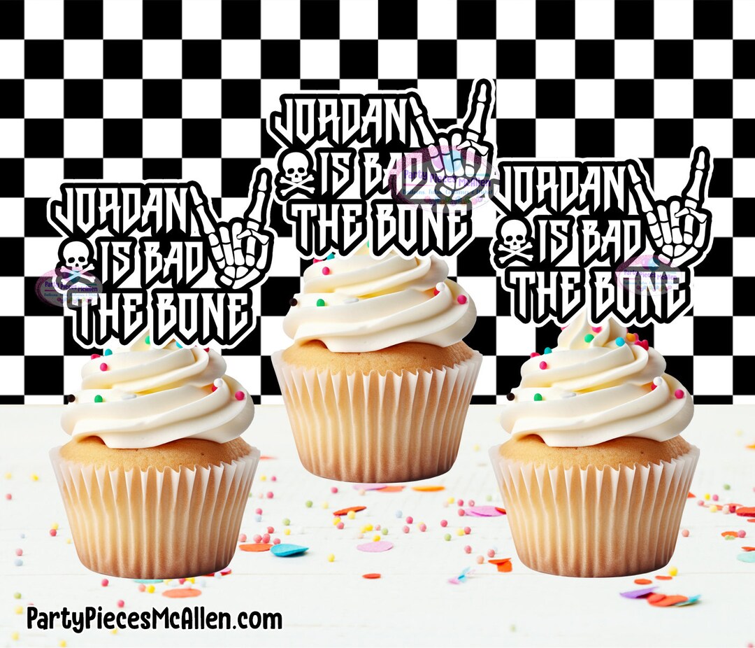 Bad TWO the Bone Cupcake Toppers, 2nd Birthday Party Supplies, Bad TWO ...