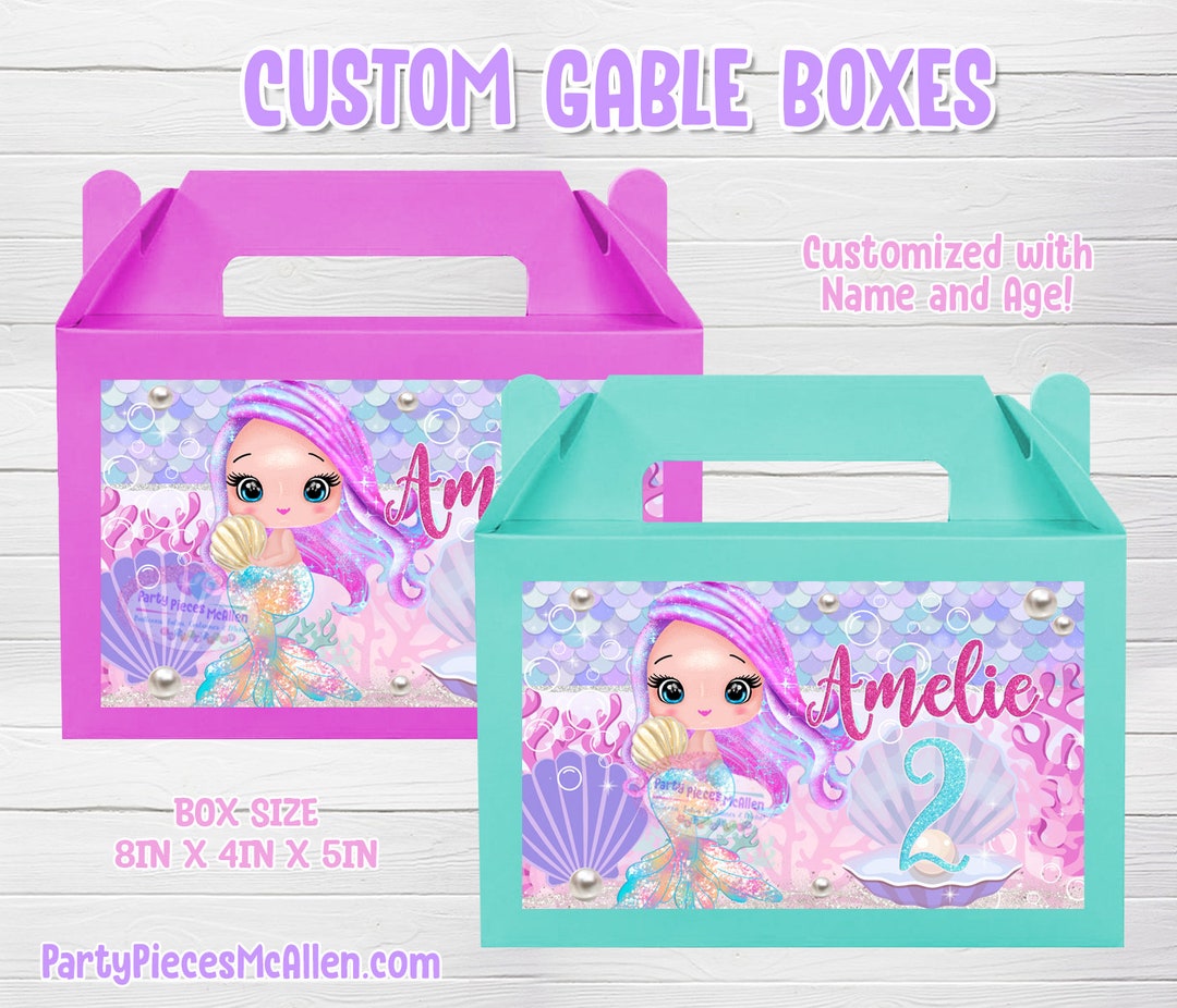 Mermaid Gable Boxes, Cute Mermaid Birthday Party Supplies, Customized ...