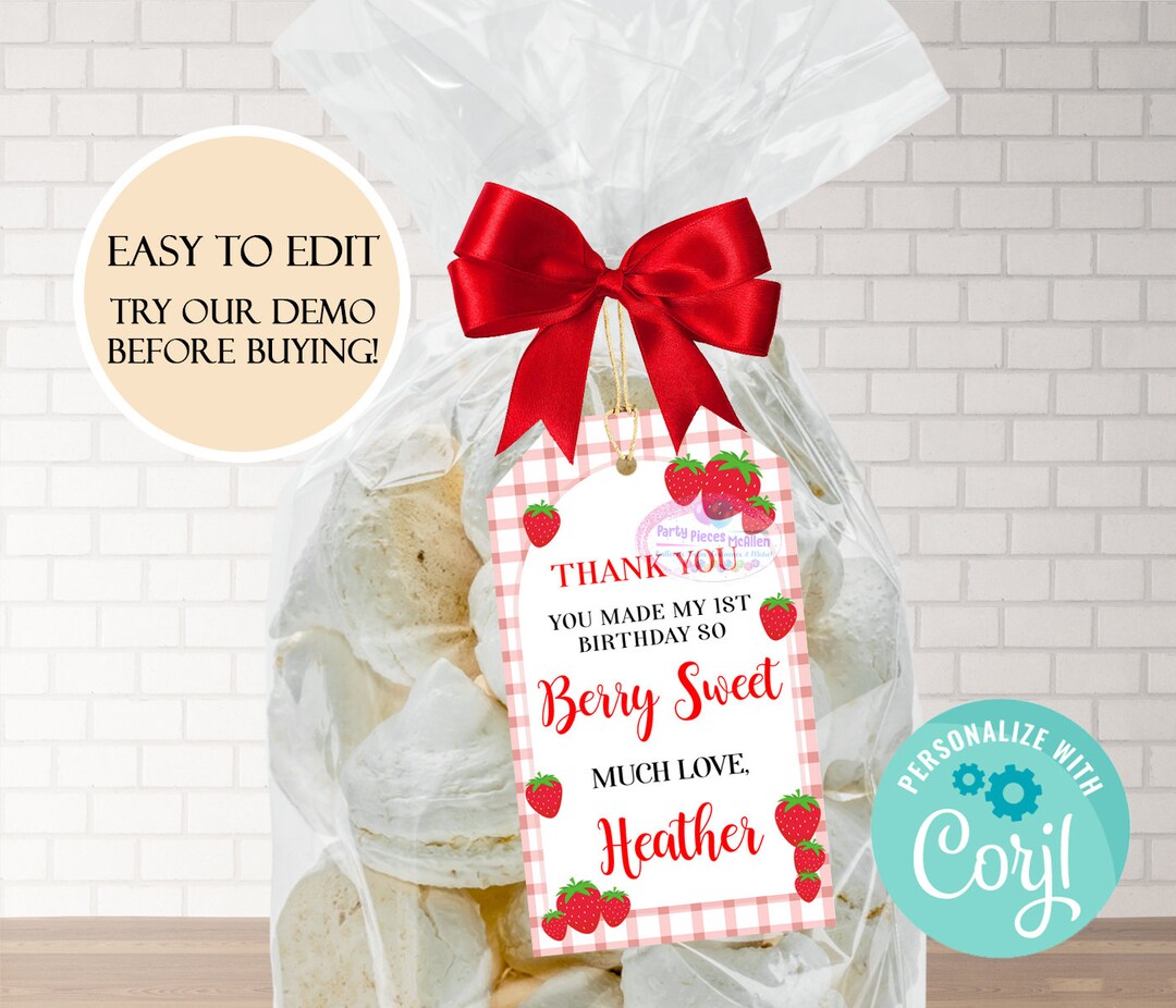 Editable Berry First Birthday Treat Tags, Berry First Birthday Party ...