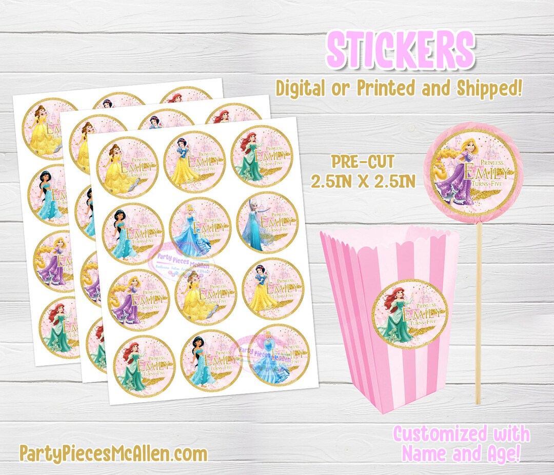 Princess Round Labels, Princess Party Supplies, Princess Digital File ...