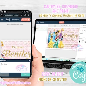 Princess Editable Box Labels, Princess Digital Files, Princess Gable ...