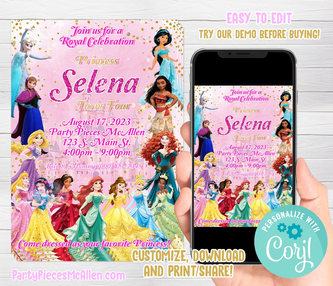 Editable Princess Invitation, Princess Birthday Party, Princess ...
