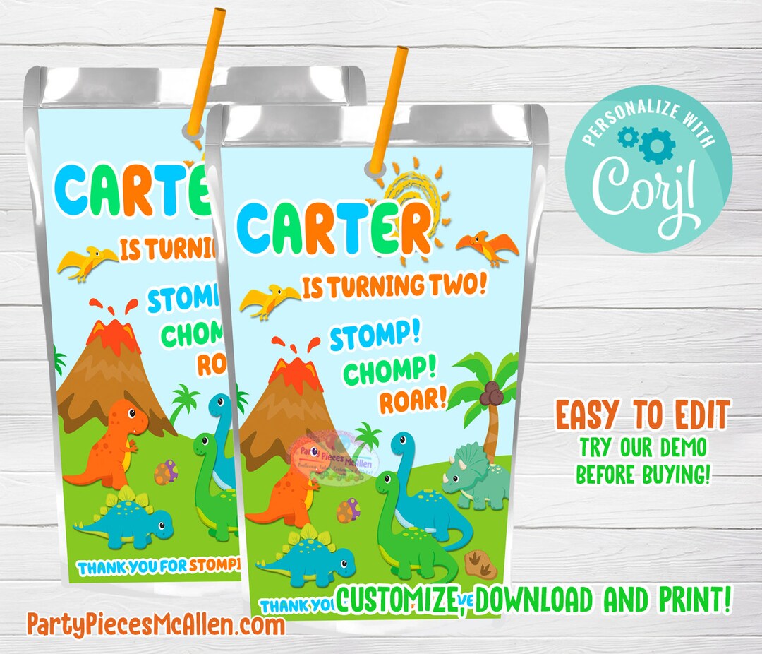 Dinosaur Editable Capri Sun Labels, Baby Dinosaur Digital Files ...