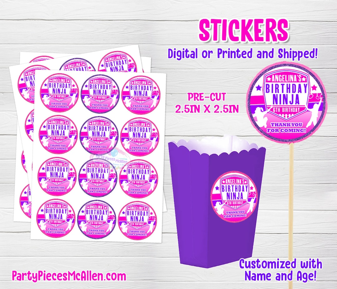 Ninja Girl Round Labels, Pink Ninja Party Supplies,ninja Party Digital ...