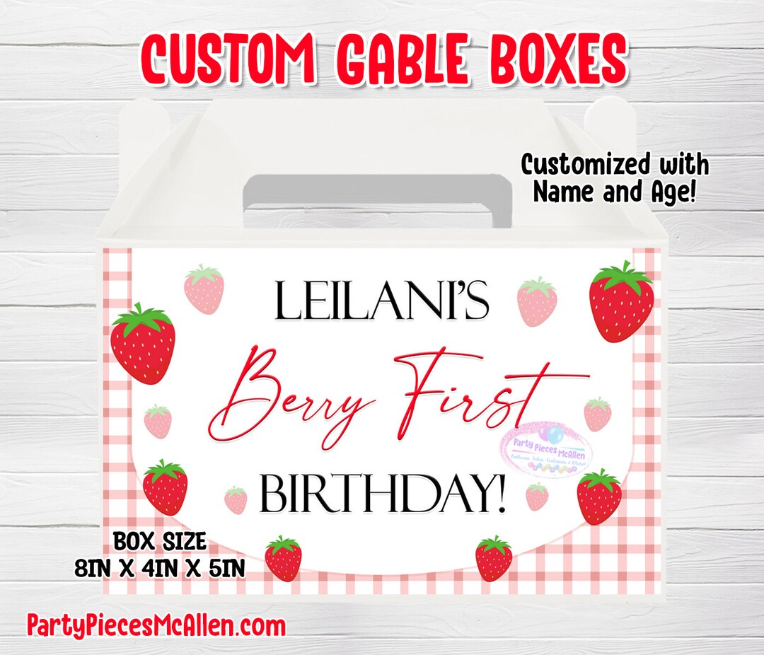 Berry Sweet Birthday Theme Gable Boxes, Strawberry Birthday Party Boxes ...