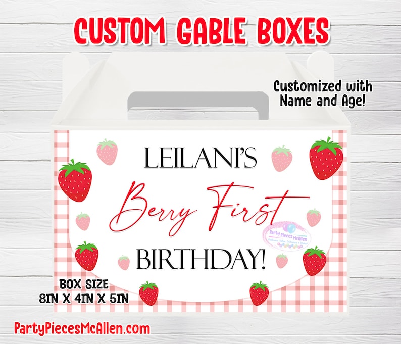 Berry Sweet Birthday Theme Gable Boxes, Strawberry Birthday Party Boxes ...