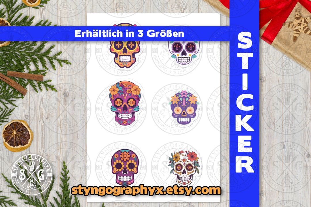 Calavera Skull Stickersheet - 6 Halloween Dia De Los Muertos Vinyl ...