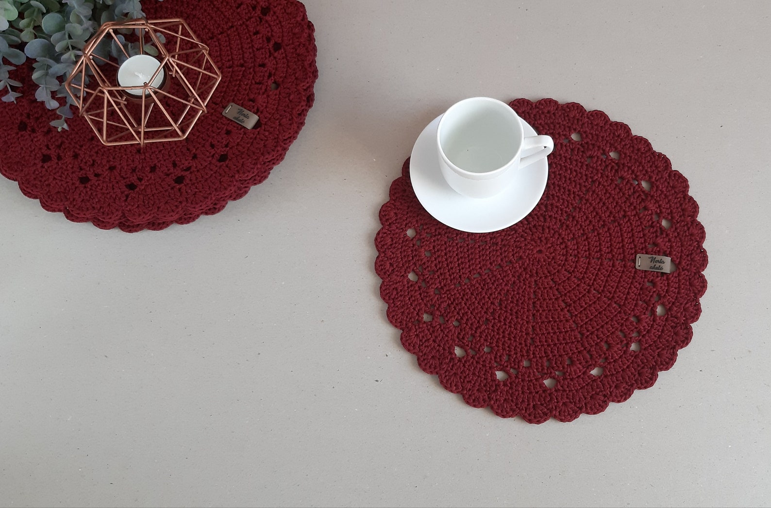 Handmade Table Mat, Crochet Round Placemat, Set of 6, Burgundy Color - Etsy