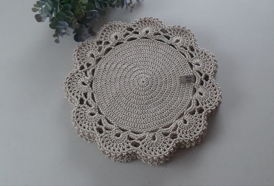 Crochet Table Mat, Crochet Round Place Mat, Set of 6, Sand Beige Color ...
