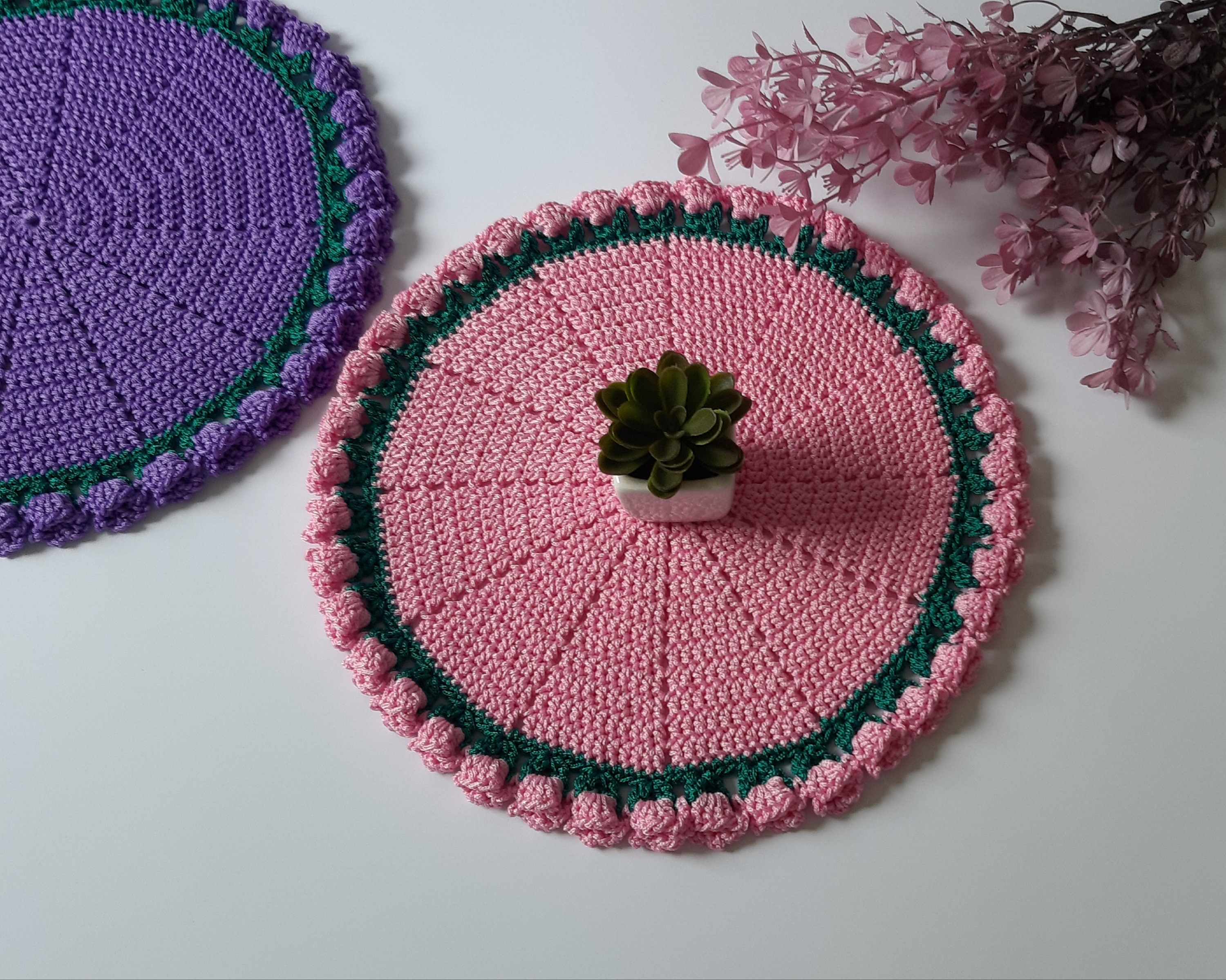 Crochet Placemat, Handmade Table Mat, Decorative Borders 3D, Tulips - Etsy