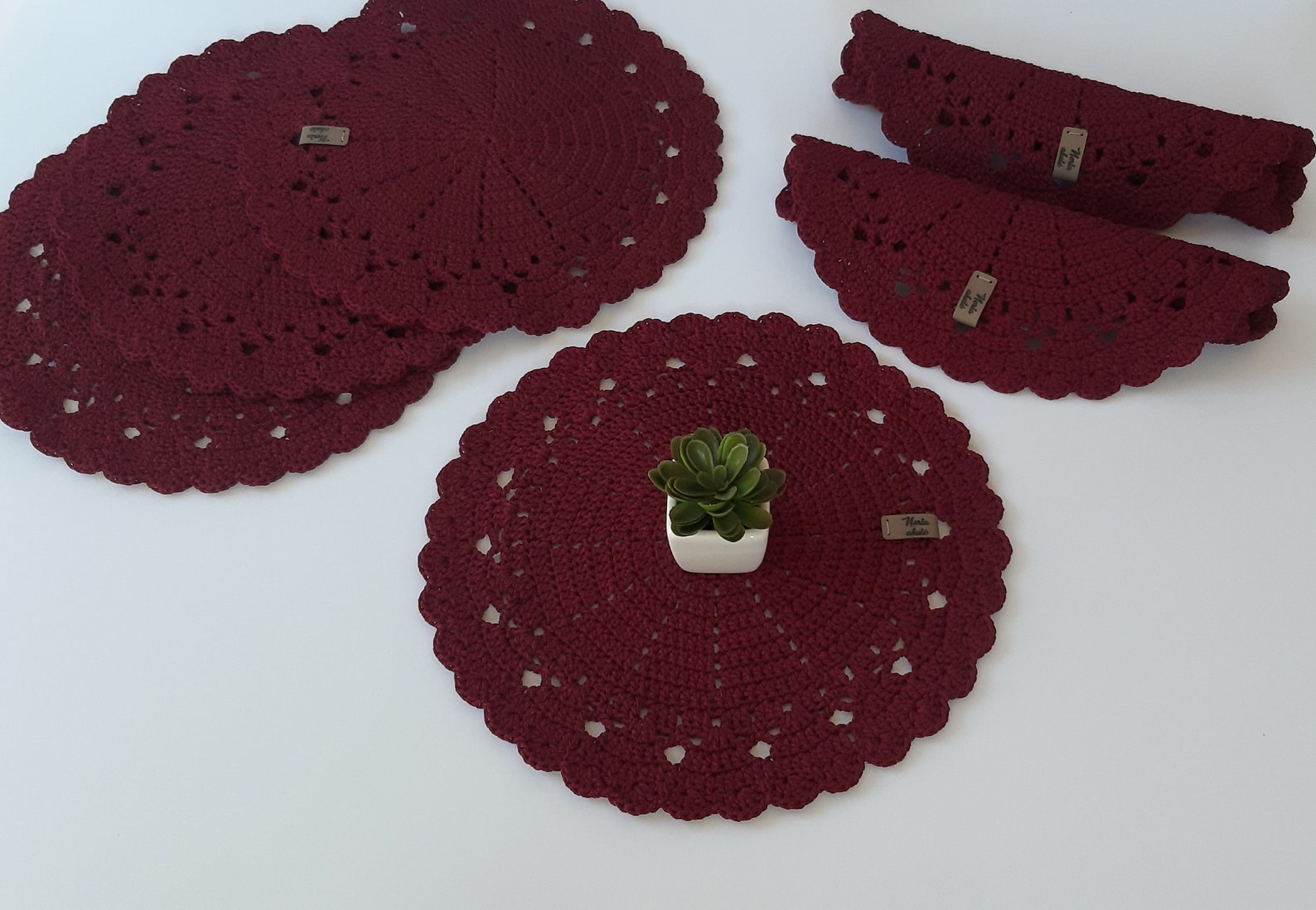 Handmade Table Mat, Crochet Round Placemat, Set of 6, Burgundy Color - Etsy