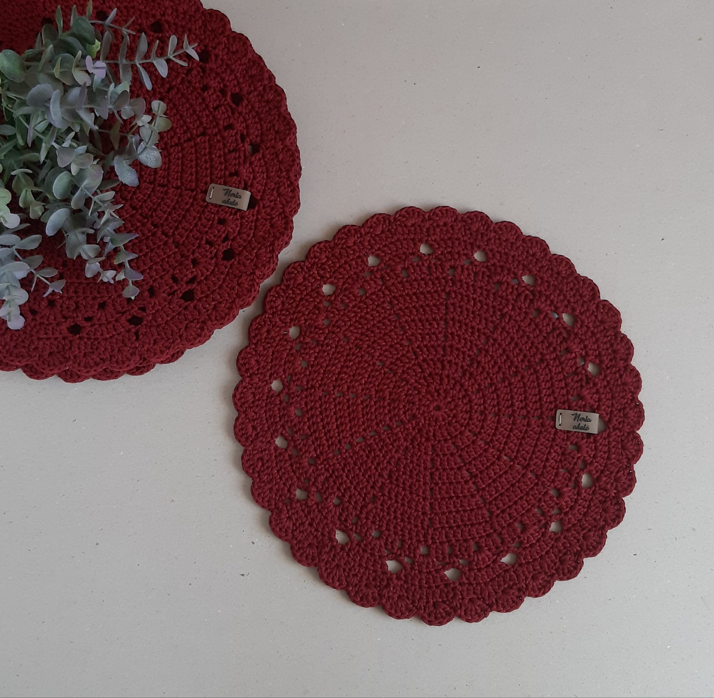 Handmade Table Mat, Crochet Round Placemat, Set of 6, Burgundy Color - Etsy