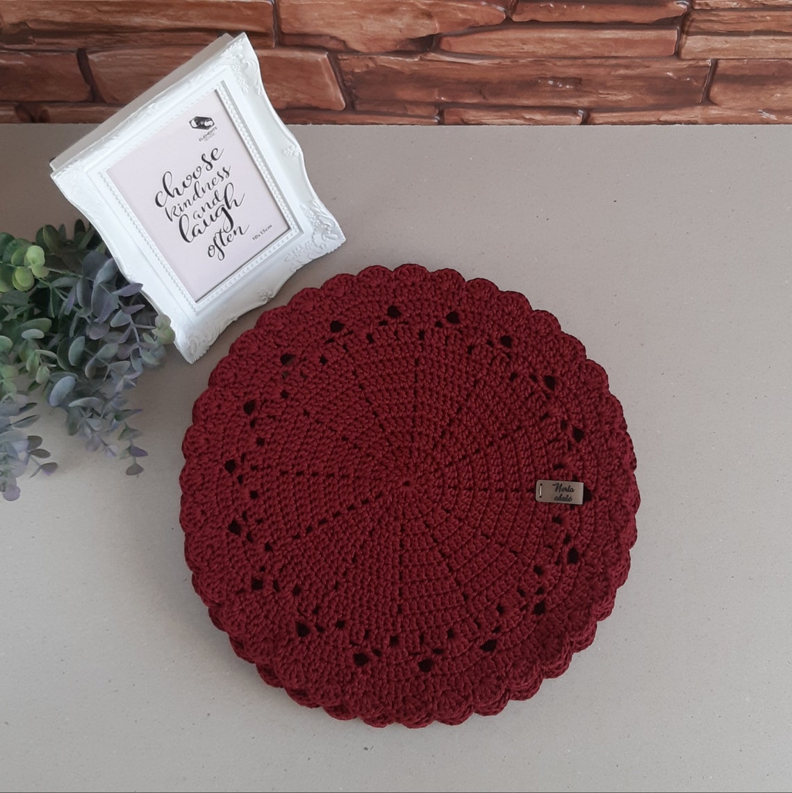 Handmade Table Mat, Crochet Round Placemat, Set of 6, Burgundy Color - Etsy