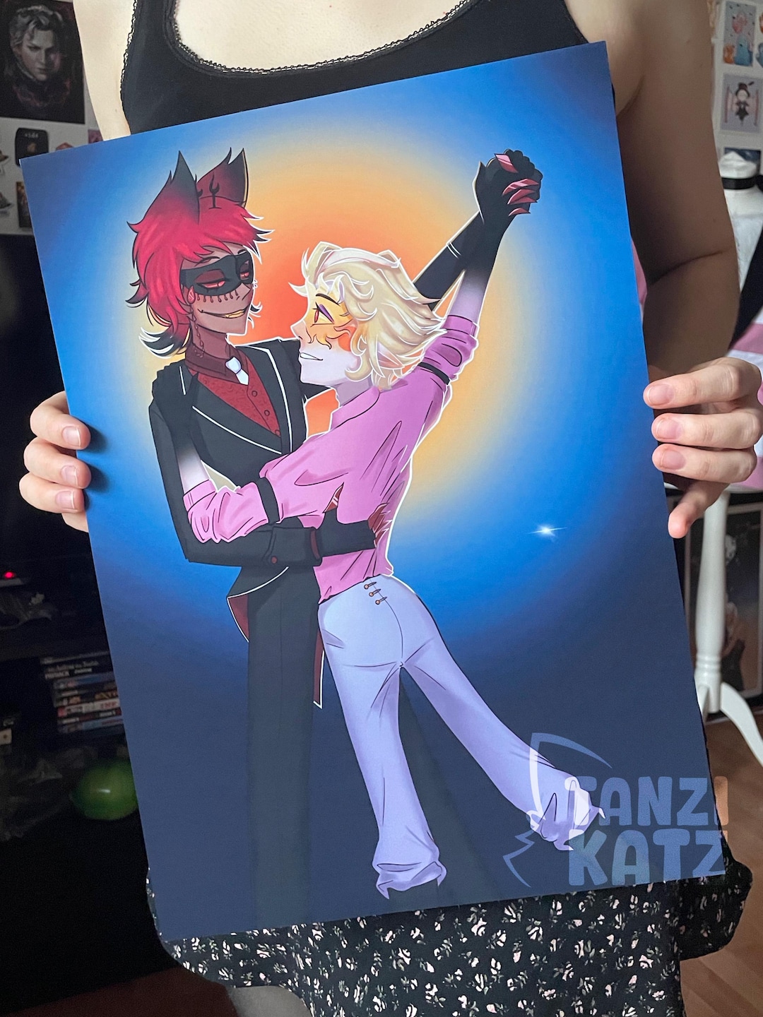 Radioapple Dance Art Print - Lucifer and Alastor Hazbin Hotel Fanart A3 ...