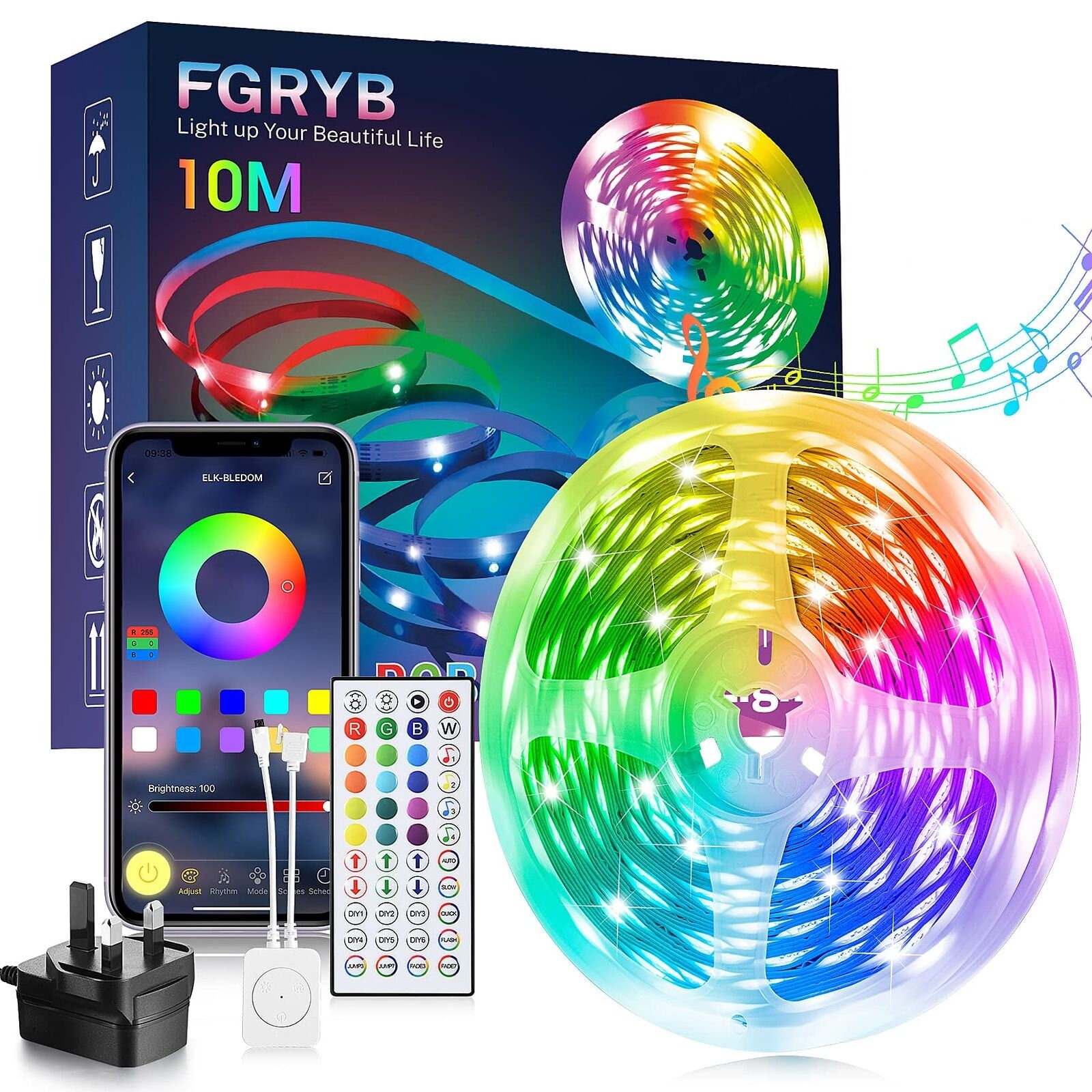 Led Strip Light 10m Music Sync RGB Bluetooth App Remote Control 24V ...