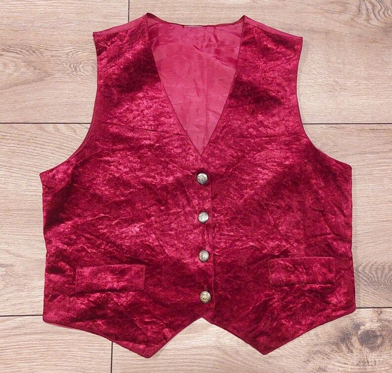 Vintage 90s Burgundy Red Velvet Velour Vest Top,retro V-neck Button up ...