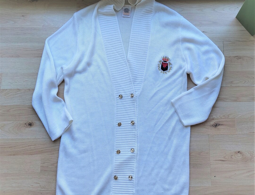 Vintage 90's Long Sweater,retro White Pullover,blazer With Two Rows of ...