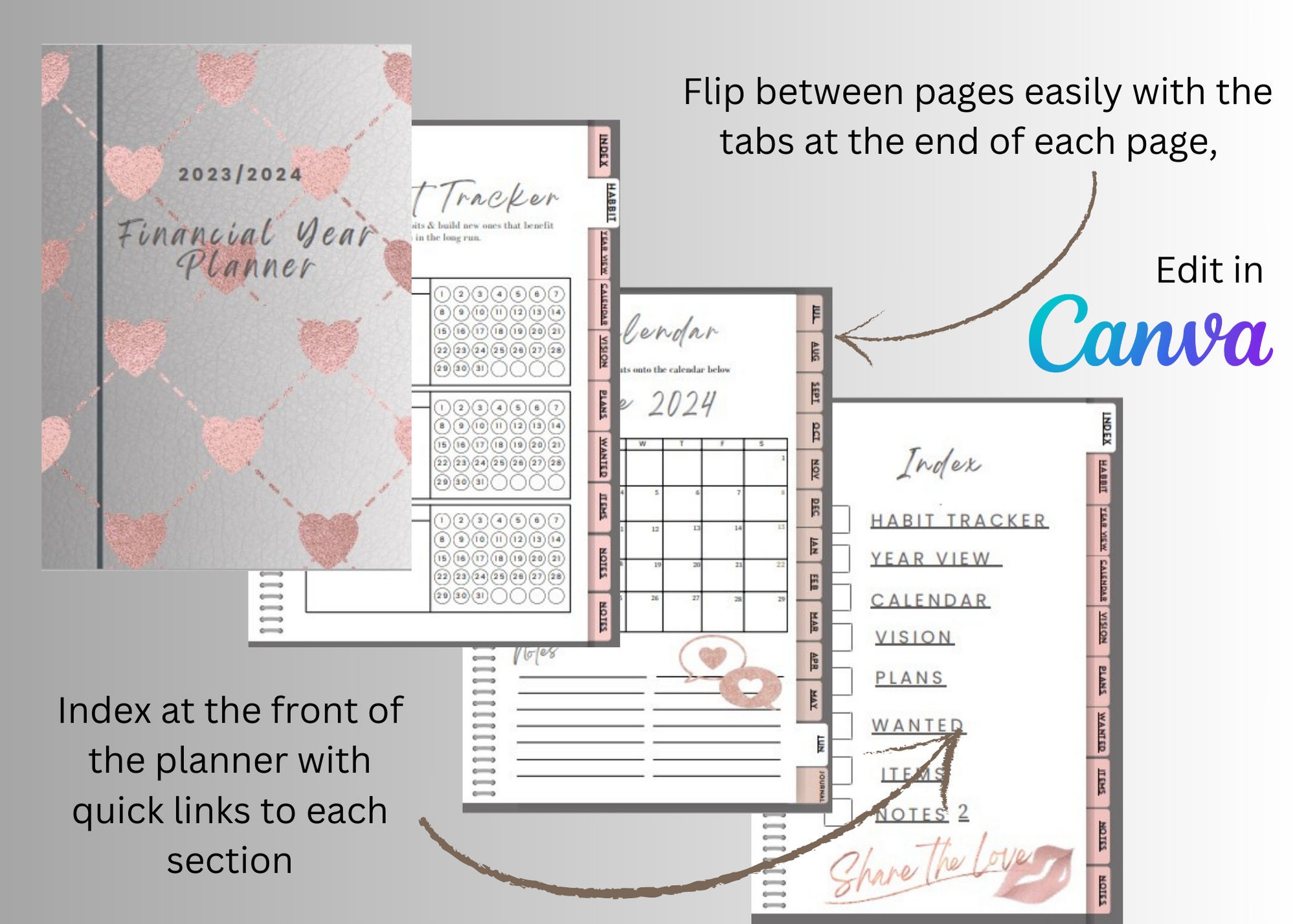 Rose Gold Detail Digital Hyperlinked Planner, 2023 2024 Mid Year ...
