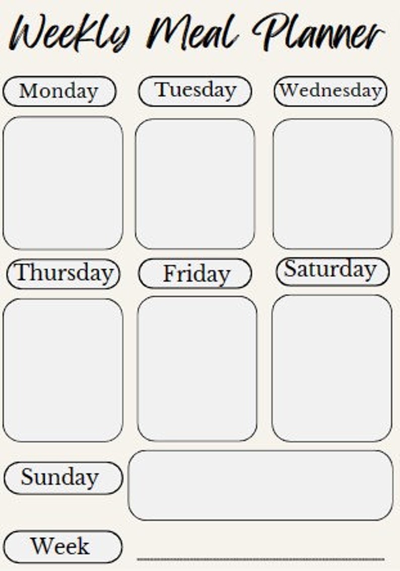 Simple Daily Food Tracker Grocery List Weekly Meal Planner - Etsy