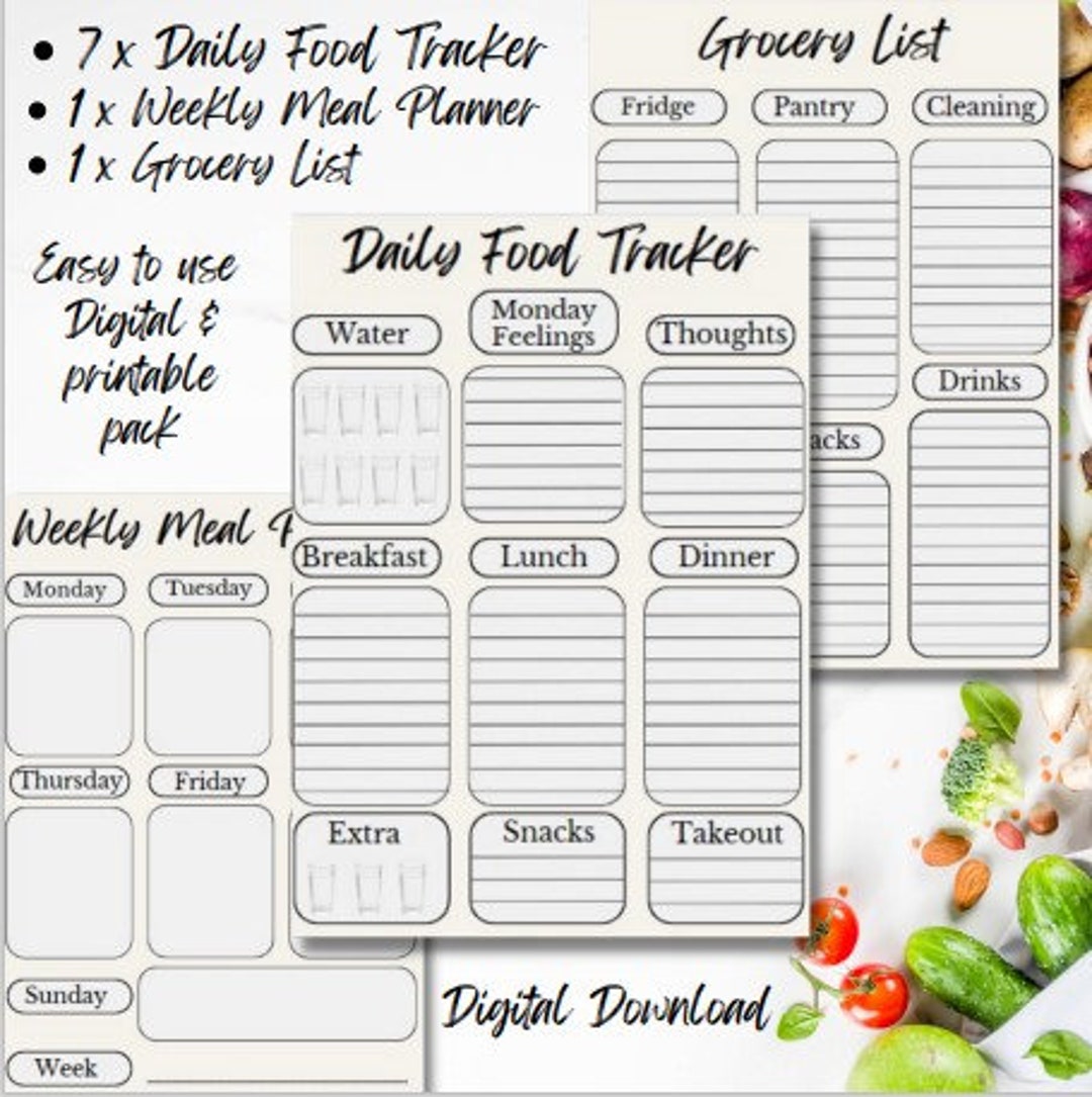 Simple Daily Food Tracker, Grocery List, Weekly Meal Planner, Goal ...