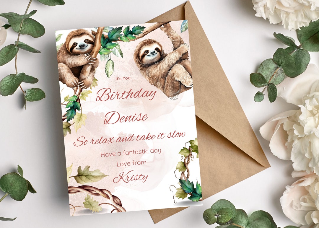Sloth Birthday Ecard, Editable Invites. Digital Birthday Card, Editable ...