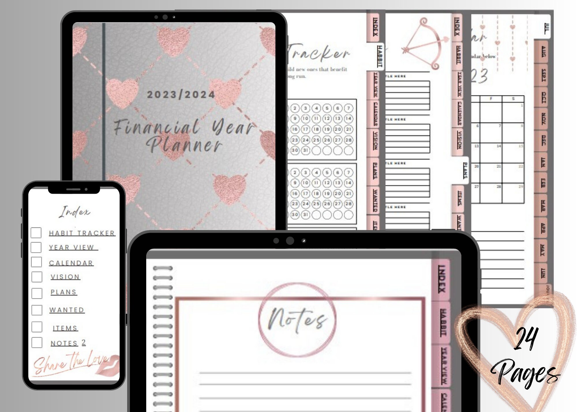 Rose Gold Detail Digital Hyperlinked Planner, 2023 2024 Mid Year ...