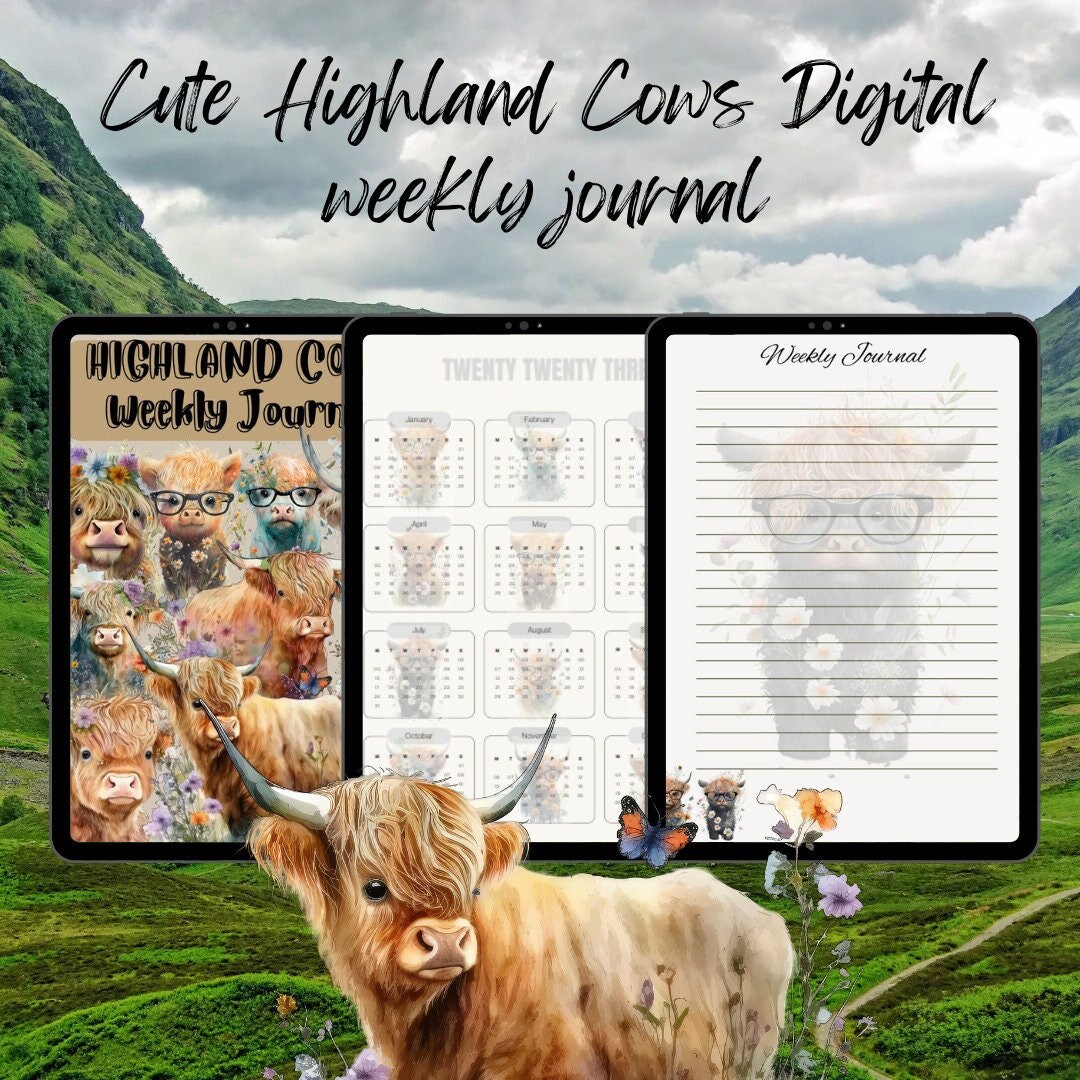 Highland Cows Digital Weekly Planner, Digital Notebook, Electronically ...