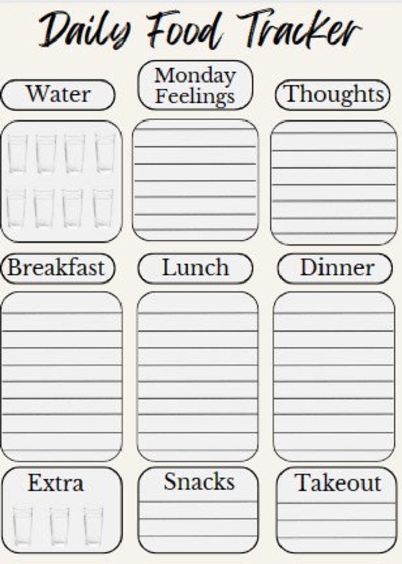 Simple Daily Food Tracker Grocery List Weekly Meal Planner - Etsy