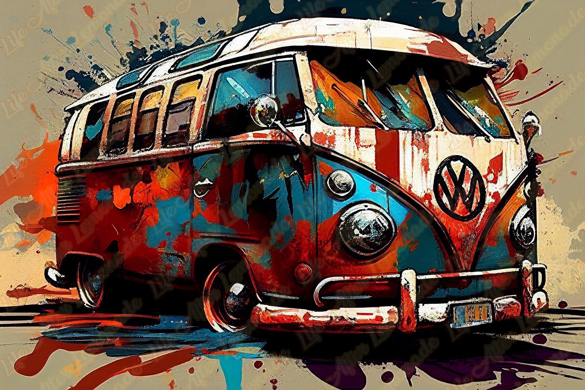 Graffiti Style VW Van Life Digital Art Download. Colourful Paint ...