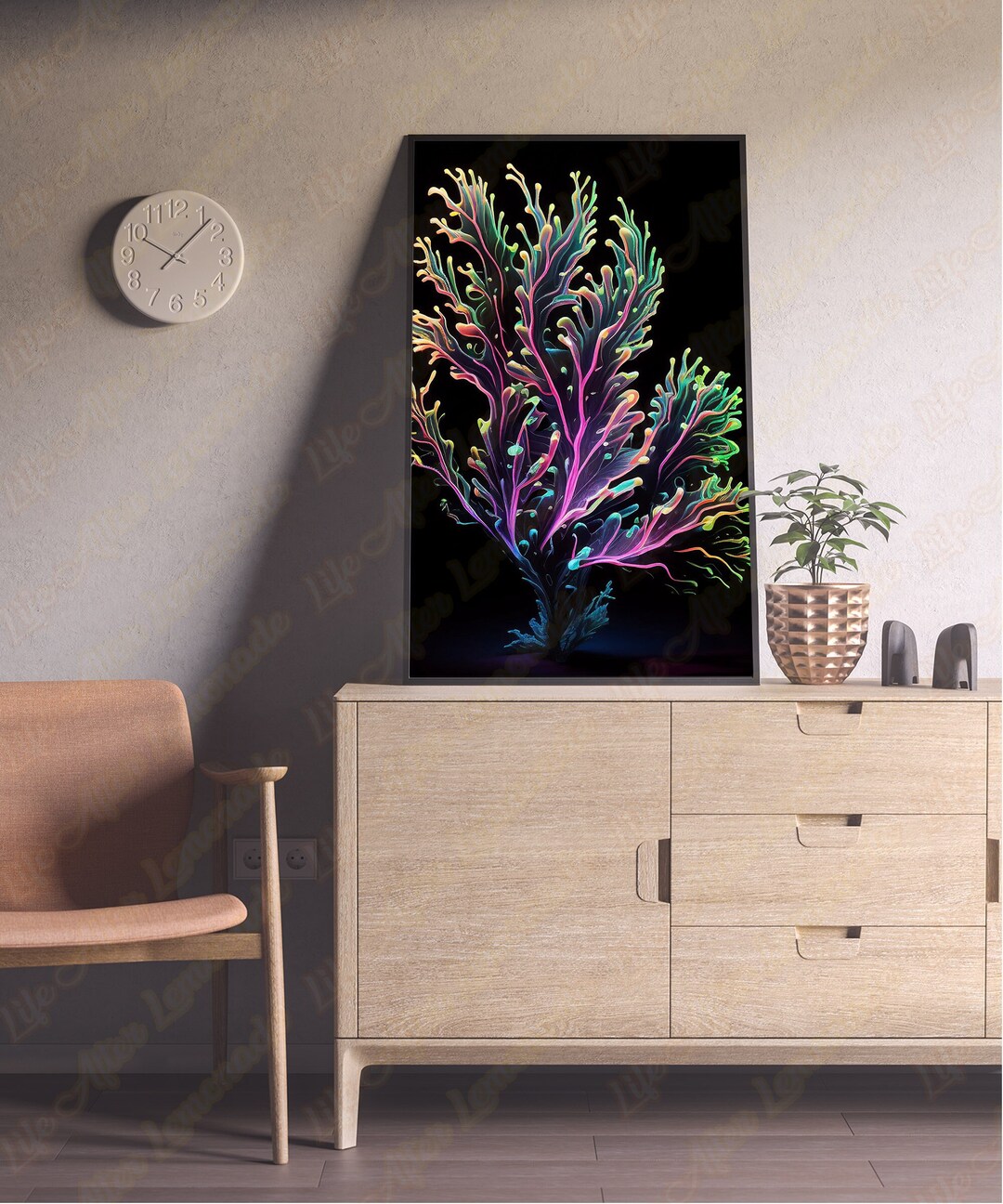 Neon Seaweed Digital Download. Modern Printable Wall Art. Iridescent ...
