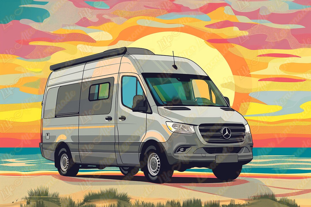 Mercedes Sprinter Van, Colourful Beach Sunset Setting. Travel, Tropical ...