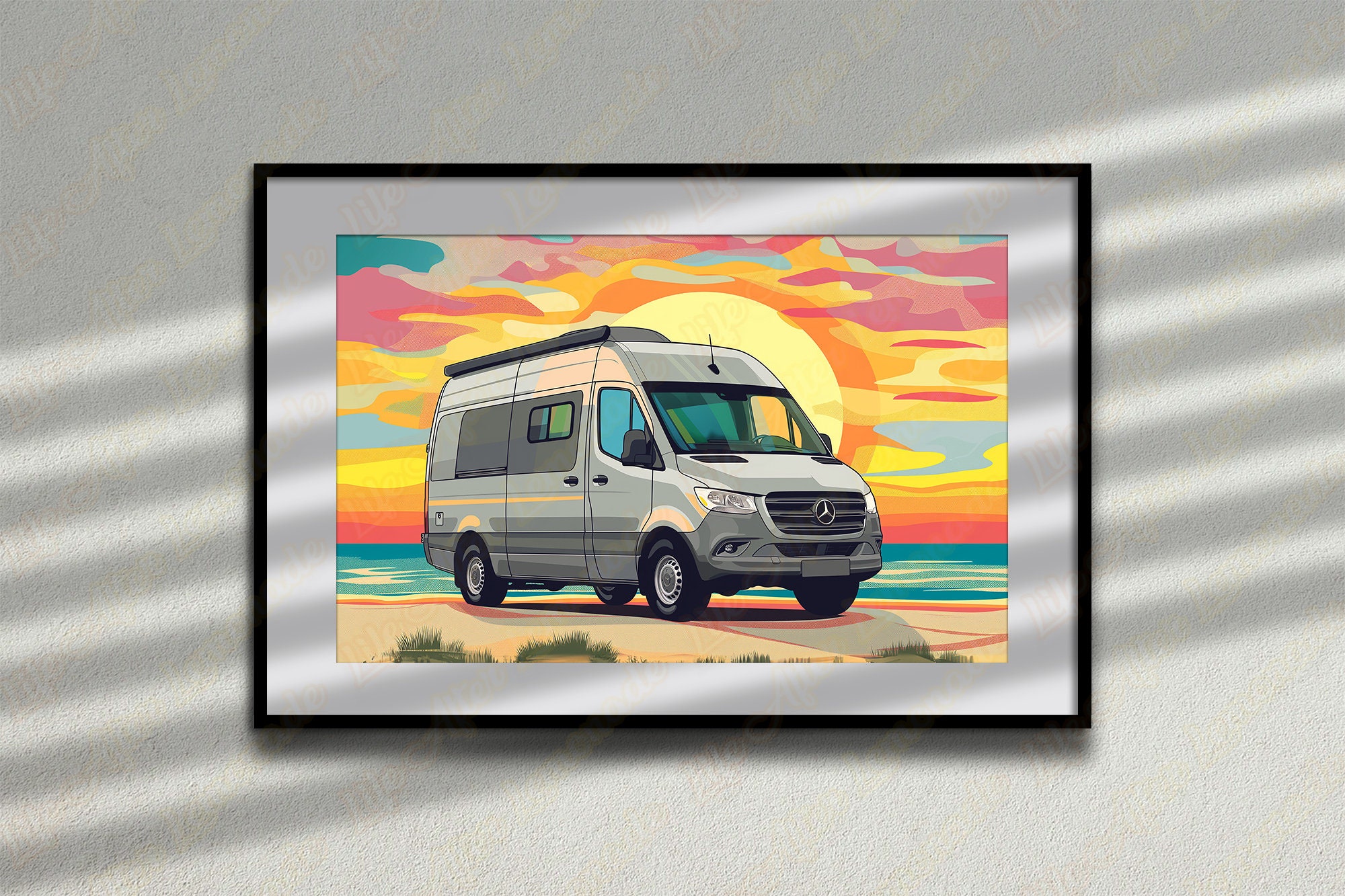 Mercedes Sprinter Van, Colourful Beach Sunset Setting. Travel, Tropical ...