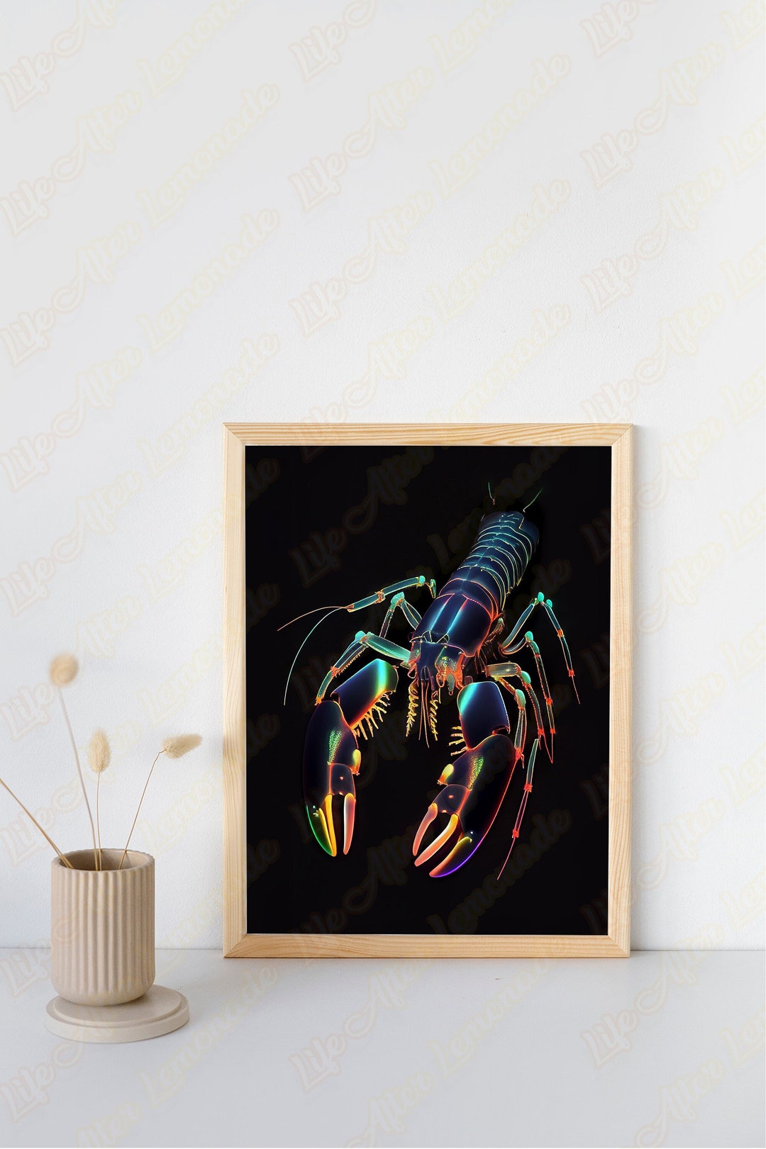 Neon Lobster Digital Download. Modern Printable Wall Art. Iridescent ...