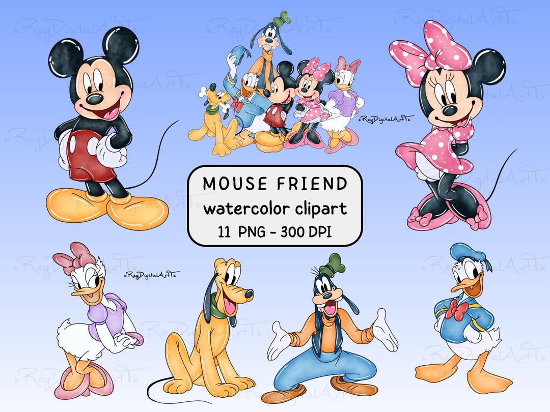 Mouse and Friends Clipart Set, Watercolor Clipart, Digital Wall Print ...
