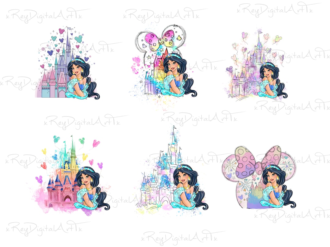 Princess Jasmine Png Bundle, Watercolor Castle Png, Princess Castle Png ...