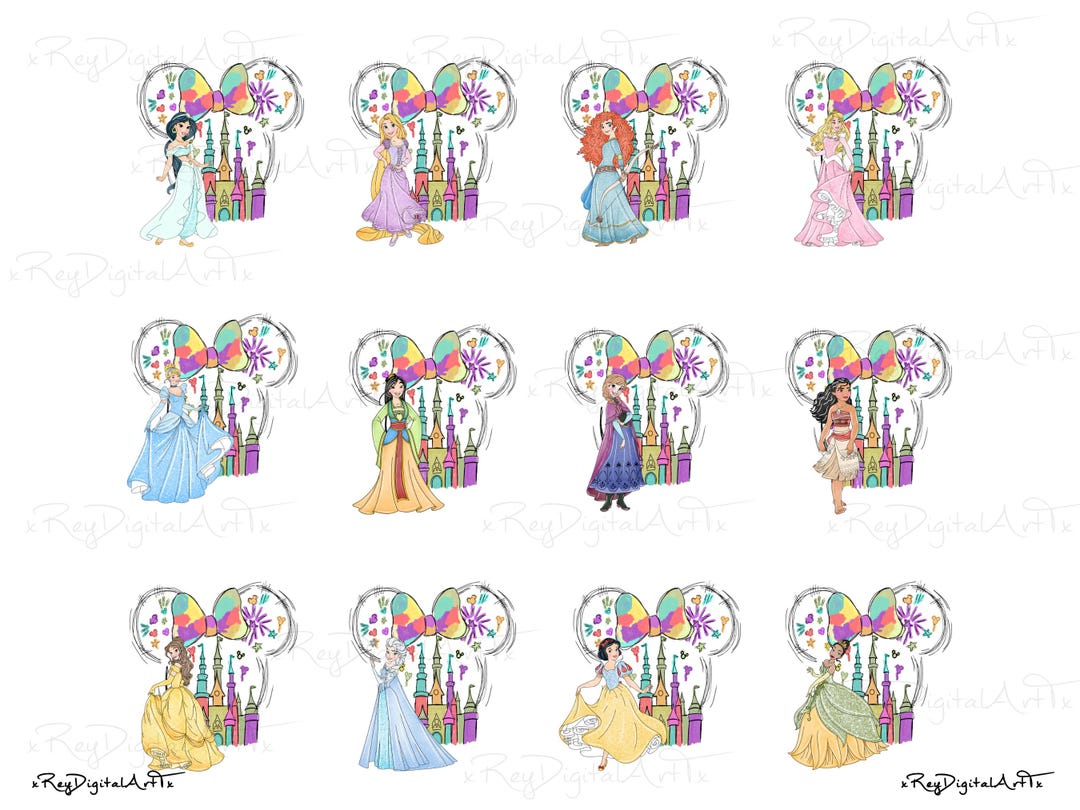 Princess Watercolor Png Clipart Bundle, Princess Castle Background ...