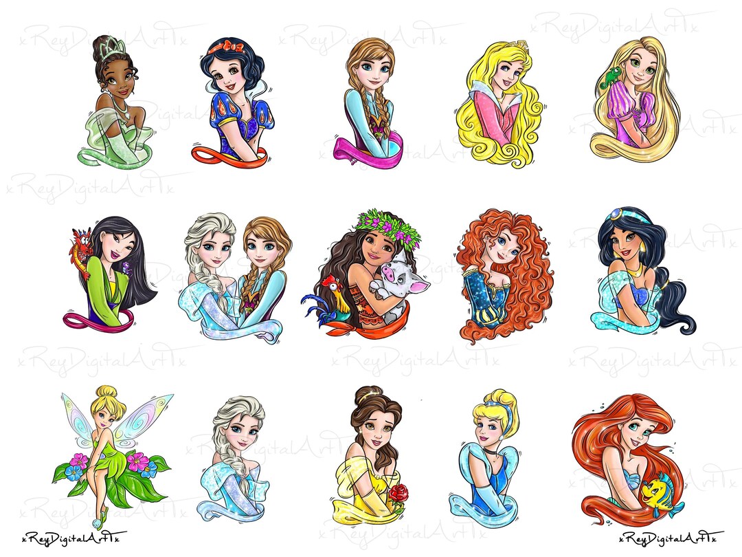 All Princess Watercolor Png Bundle, Princess Clipart Set, Fairytale ...