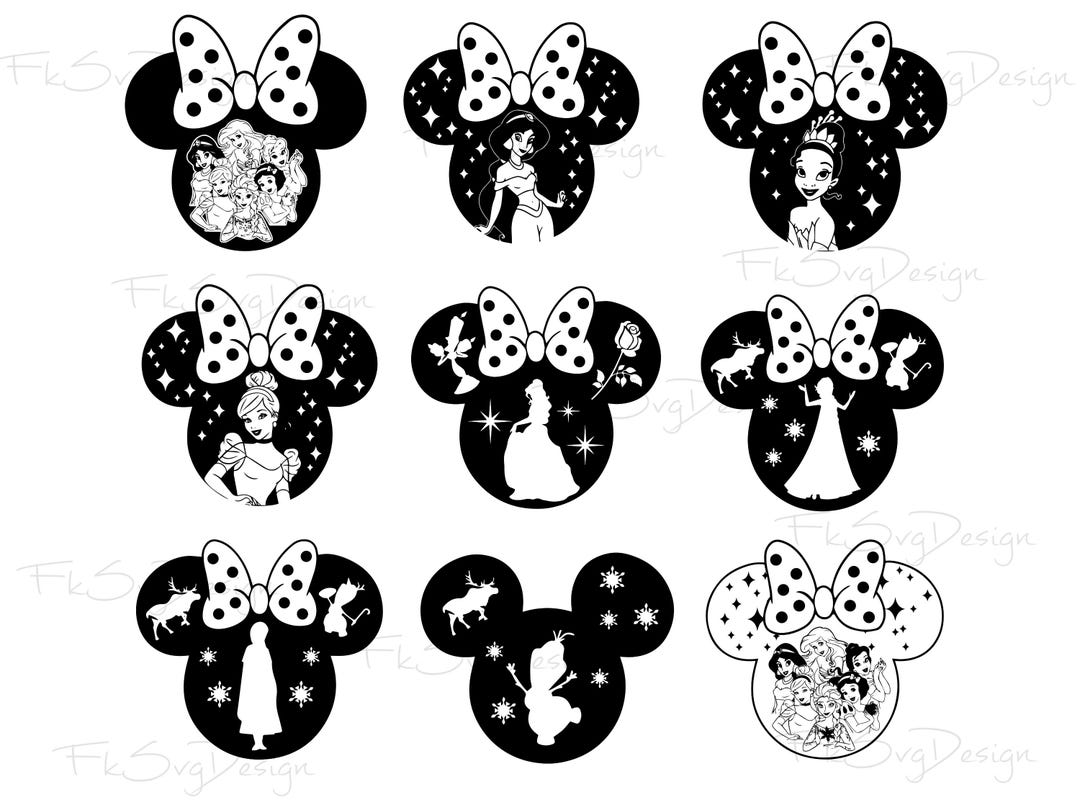 Bundle Mouse Head Princess Png, Princess Digital Download With Outlines ...