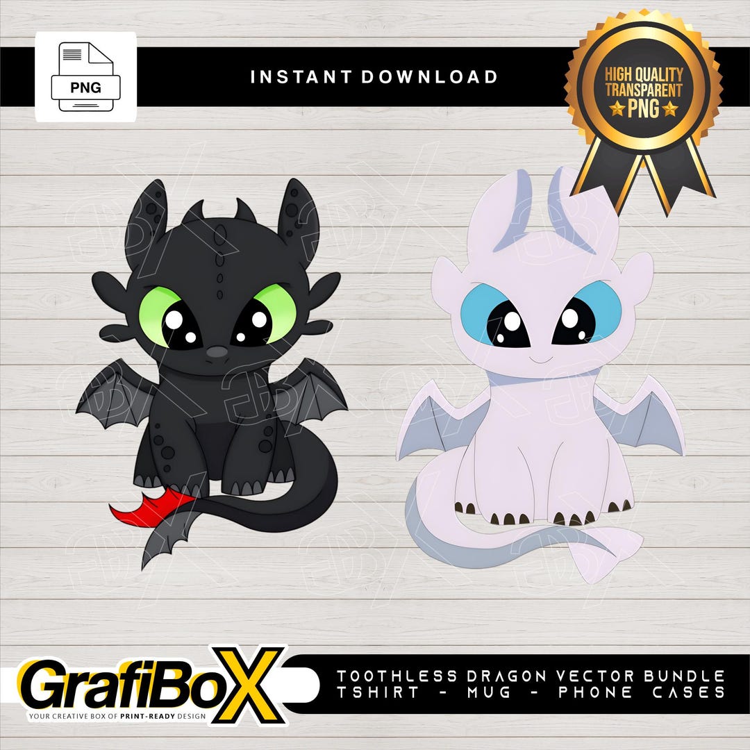 Toothless Dragon PNG: Night Fury Clipart for DTF Printing (digital ...