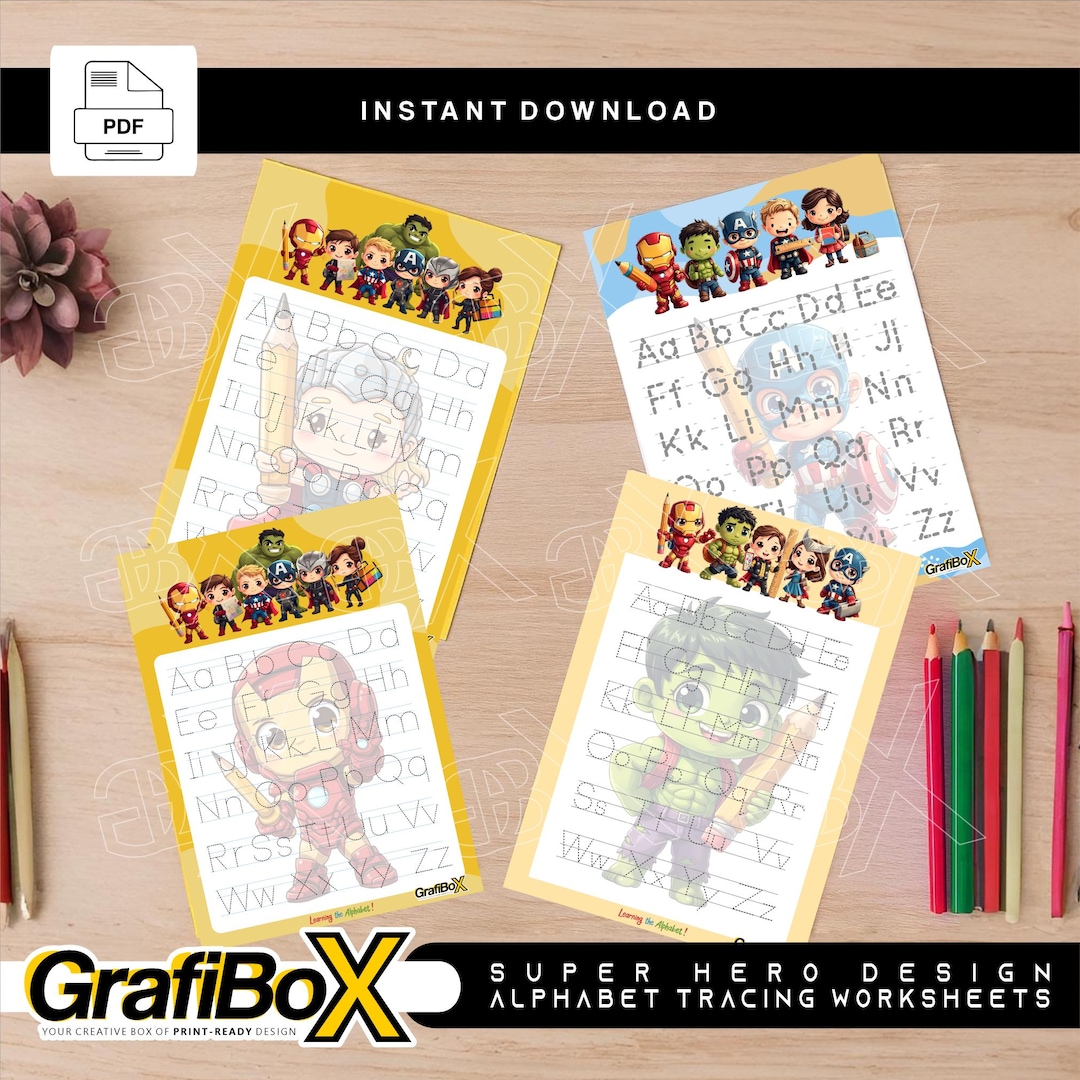 Superhero Alphabet Tracing Worksheet Printable Learning Activity PDF ...