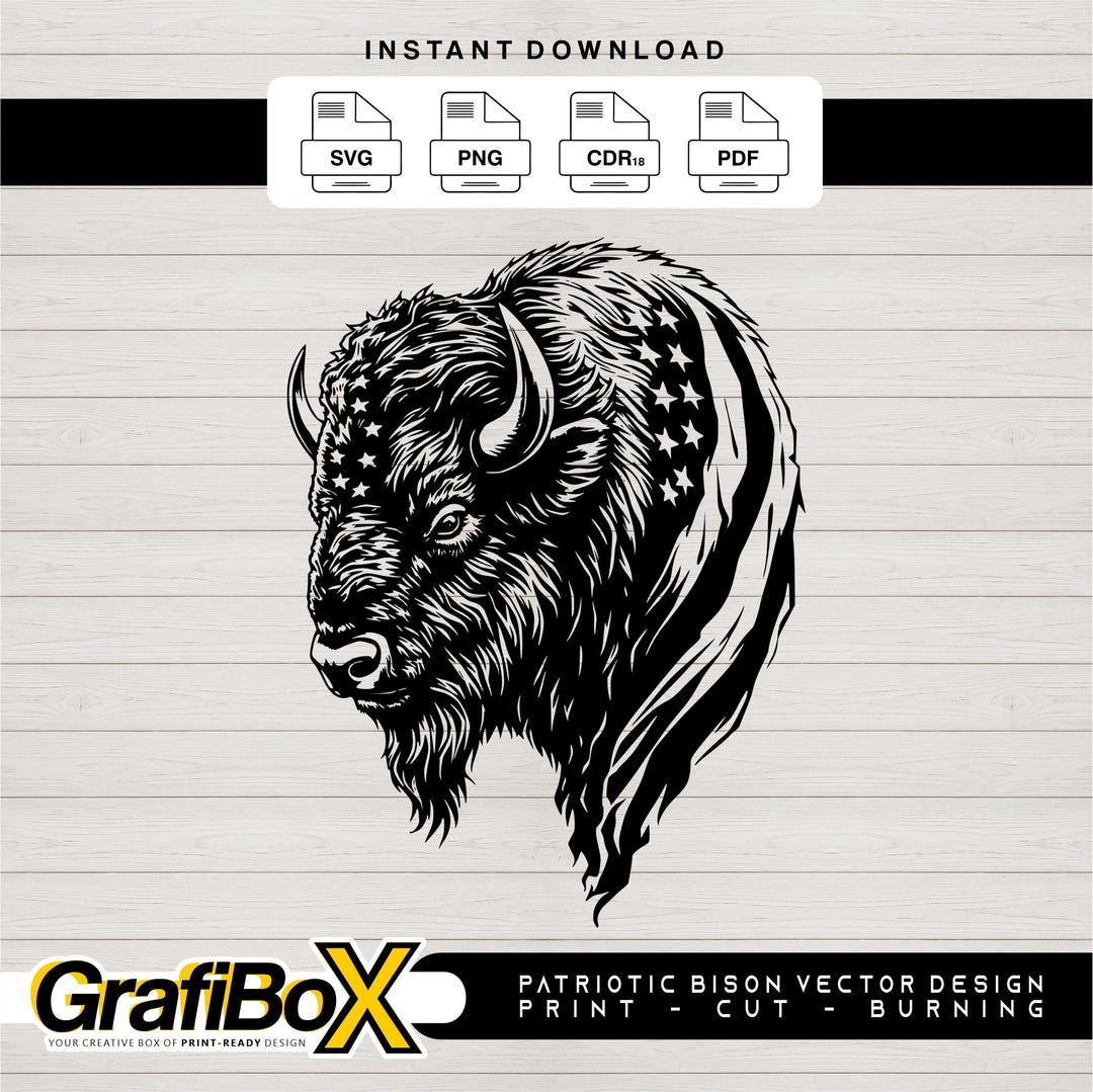 Patriotic Bison With American Flag SVG Bundle: Eagle, USA, Wildlife ...
