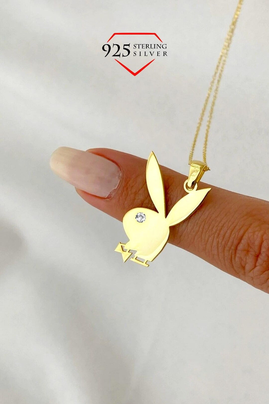 Playboy Necklace in 925 Sterling Silver - Bunny Jewelry - Jewelry Stone Pendant, Playboy Buny ...