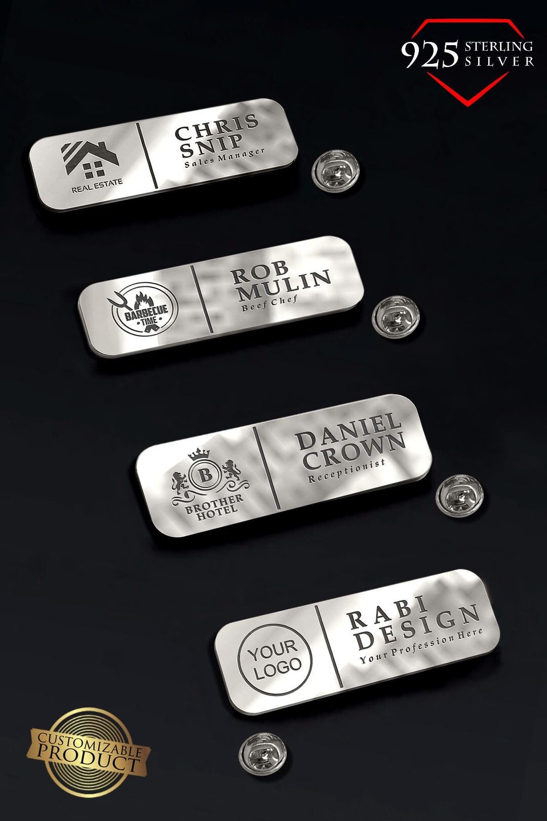 Custom Lapel Pin 925 Sterling Silver Personalized Wedding Lapel Pin ...