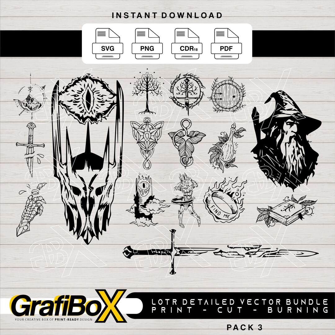 LOTR Vector Bundle Cut & Print File Pack 3 – Vector Design - Svg - PNG ...