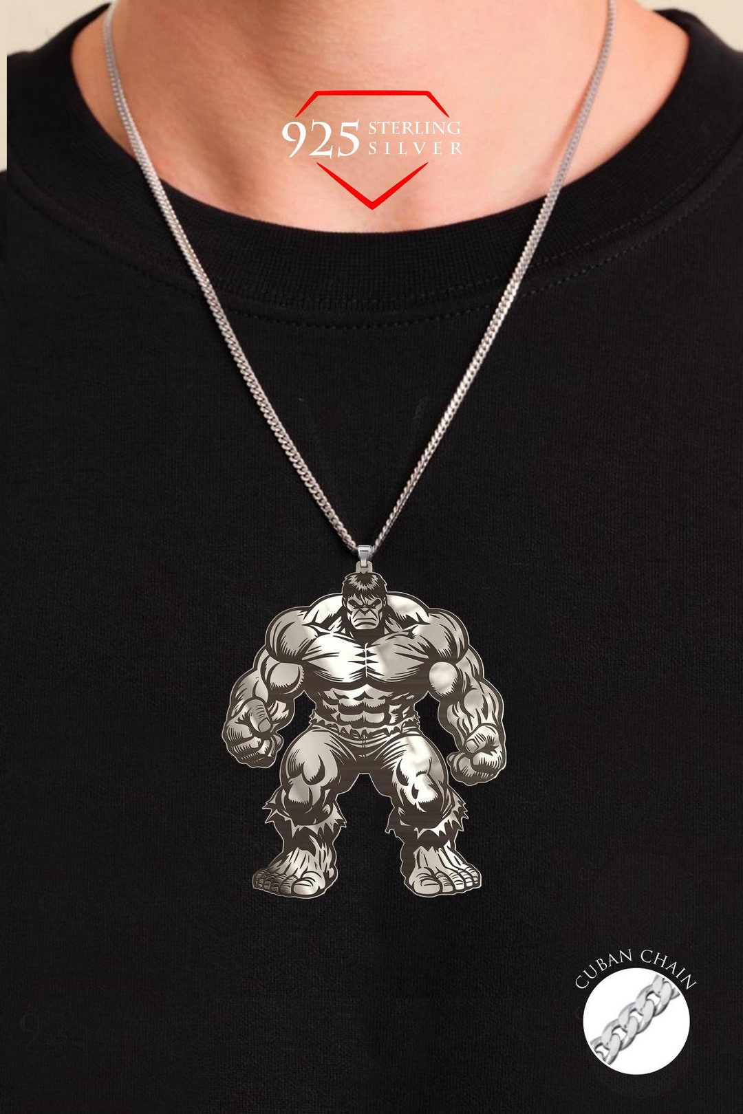 Hulk Smasher Cuban Chain Necklace 925 Sterling Silver • Comic Book ...