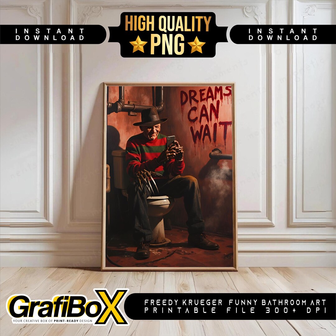 Freddy Krueger Funny PNG Poster: Movie Toilet Retro Halloween Bathroom ...